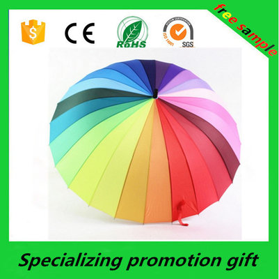 Colorful Straight 24k Rainbow Custom Print Umbrella With Golden Aluminum Shaft