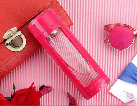 Durable Double Wall Advertising Cups Silicon / Glass Water Bottle