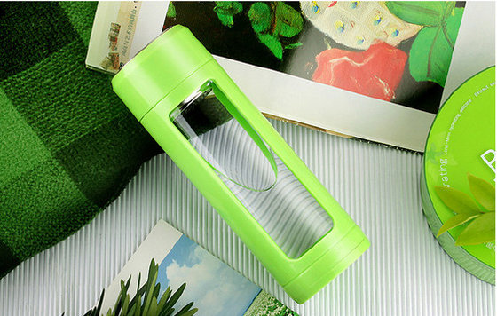 Durable Double Wall Advertising Cups Silicon / Glass Water Bottle