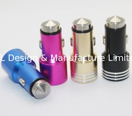 Multi-function Metal aluminum alloy safety hammer double USB car charger supplier