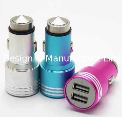 Multi-function Metal aluminum alloy safety hammer double USB car charger supplier