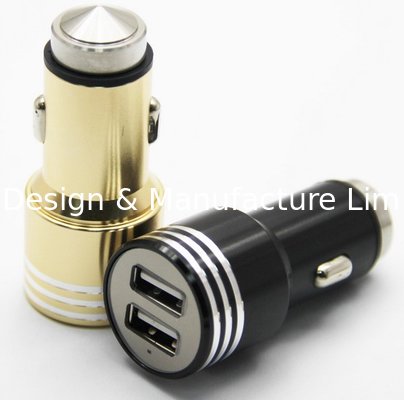 Multi-function Metal aluminum alloy safety hammer double USB car charger supplier