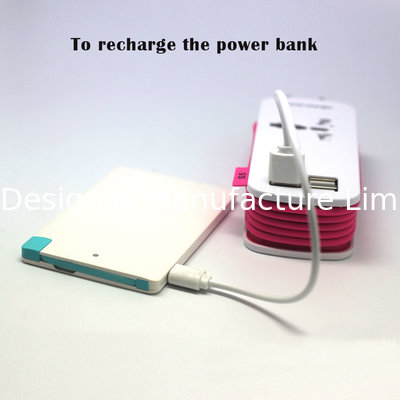 ultra thin business card shaped power bank 2000MAH 2200MAH 2500MAH with built-in cables custom design full color pritnin supplier