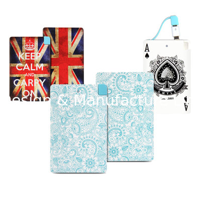 ultra thin business card shaped power bank 2000MAH 2200MAH 2500MAH with built-in cables custom design full color pritnin supplier