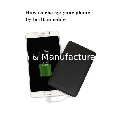 ultra thin leather power bank with built-in cables custom cable colors supplier
