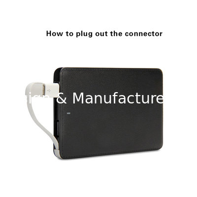 ultra thin leather power bank with built-in cables custom cable colors supplier