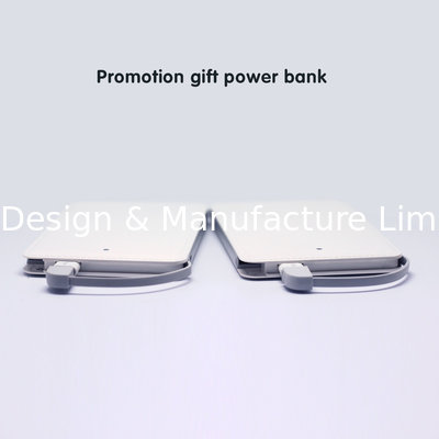 promotional gift ultra thin leather power bank with built-in cables custom cable colors supplier