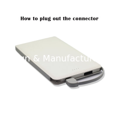 promotional gift real capacity 4000mah ultra thin leather power bank with built-in cables 4 power indicators supplier