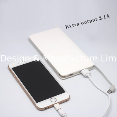 promotional gift ultra thin white leather power bank with built-in cables 4 power indicators supplier