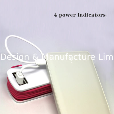 promotional gift ultra thin white leather power bank with built-in cables 4 power indicators supplier