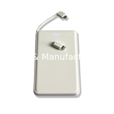 promotional gift real capacity 4000mah ultra thin leather power bank with built-in cables 4 power indicators supplier