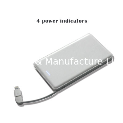 promotional gift real capacity 4000mah ultra thin leather power bank with built-in cables 4 power indicators supplier