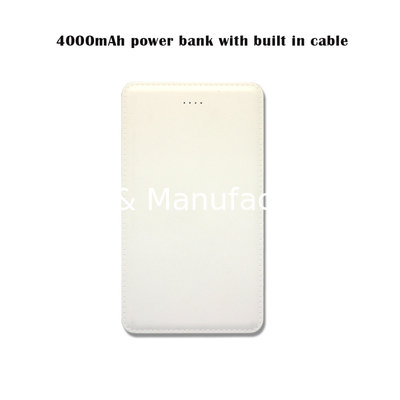 promotional gift real capacity 4000mah ultra thin leather power bank with built-in cables 4 power indicators supplier