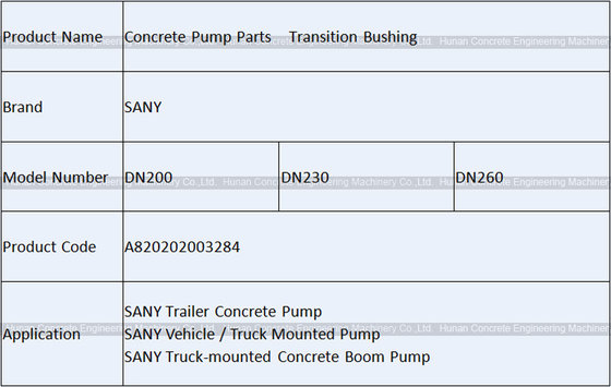Concrete Pump Spare Parts SANY Transition Bushing A820202000022 A820202000823 11613967C
