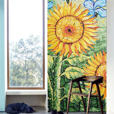 Rose Handmade Bathroom Tile Murals , Glass Mosaic Murals Nice Pattern