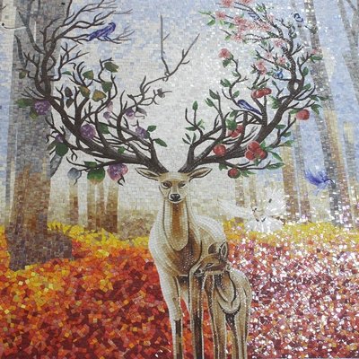 Glass Mosaic Deer Puzzle Decorative Tile Murals Animal Mural Type PMPE003