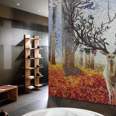 Glass Mosaic Deer Puzzle Decorative Tile Murals Animal Mural Type PMPE003