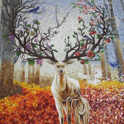 Glass Mosaic Deer Puzzle Decorative Tile Murals Animal Mural Type PMPE003