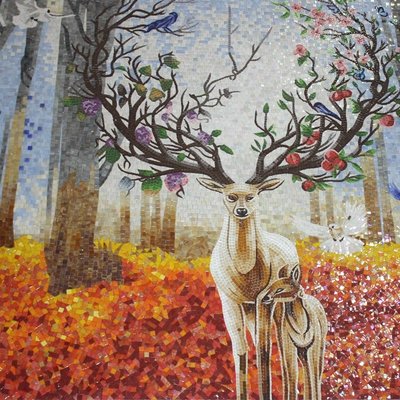 Glass Mosaic Deer Puzzle Decorative Tile Murals Animal Mural Type PMPE003