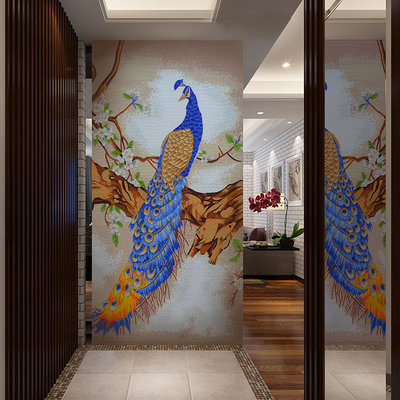 India Peacock Design Handmade Tile Murals Mosaic Wall Art Mural Customized