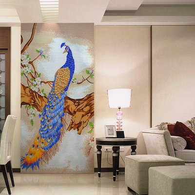 MB PMPE08 Glass Handmade Tile Murals Irregular Shape Peacock Mosaic Picture