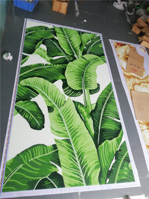 Green Leaf Wall Mural / Arts And Crafts Tile Murals Low Temperature Resistance