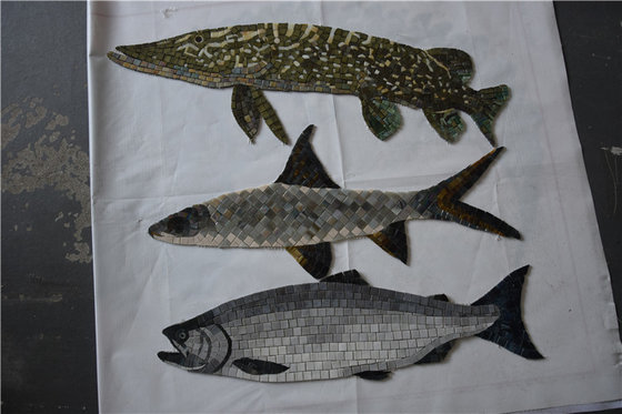 Fish Shape Handmade Tile Murals For Bathrooms Low Temperature Resistant