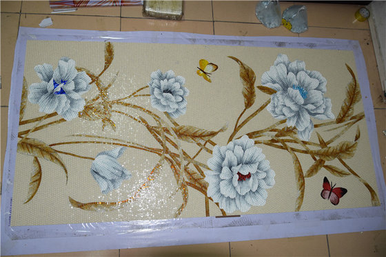 Beautiful Flower Tile Murals / Glass Mosaic Living Room Wall Murals