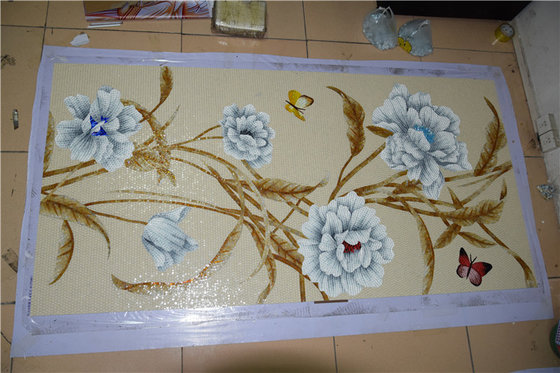 Beautiful Flower Tile Murals / Glass Mosaic Living Room Wall Murals