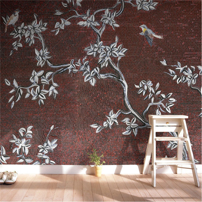 Lotus Flower Tile Murals For Kitchen , Mosaic Tile Murals Easy To Clean