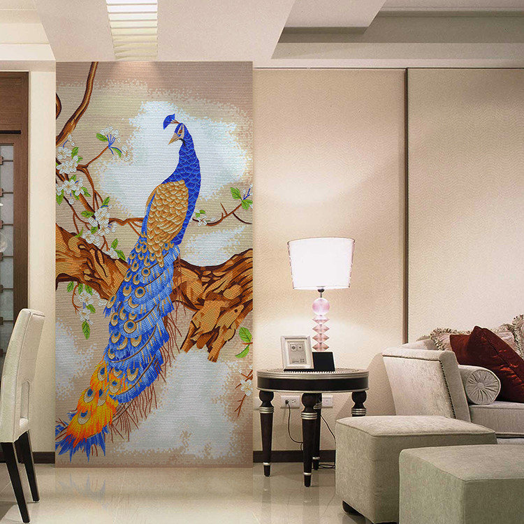MB PMPE08 Glass Handmade Tile Murals Irregular Shape Peacock Mosaic Picture