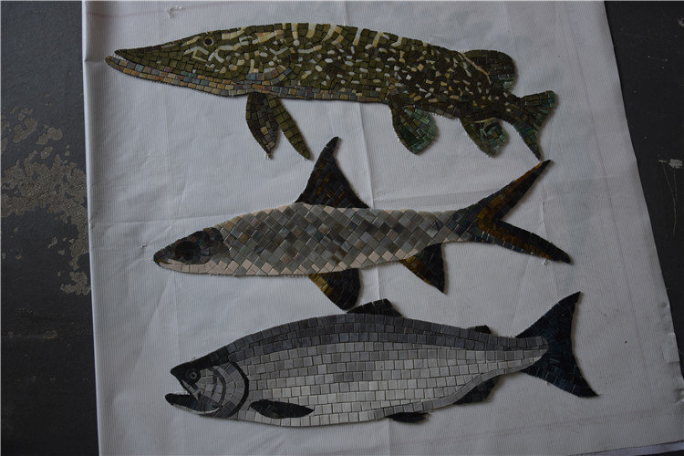 Fish Shape Handmade Tile Murals For Bathrooms Low Temperature Resistant