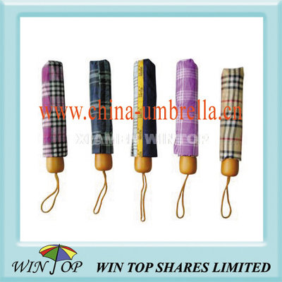 China 21" 3 Fold Compact Plaid Umbrella supplier