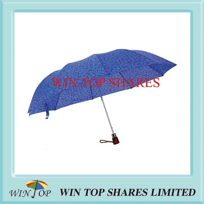 China Blue Printed Polyester 3 Folds Gift Umbrella supplier