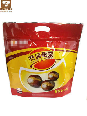Printing food grade Cooked Chestnut Chinese Snack Food Foil Zipper Bag with handle