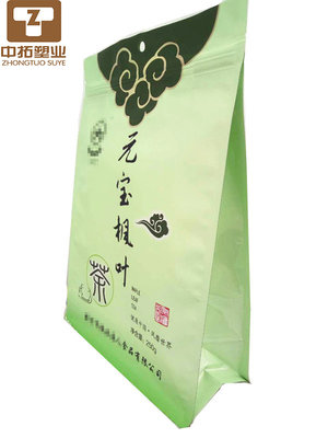 Peak Green Tea Bags Packaging Stand Up Aluminum Foil Jasmine Pouch / Matt Material Eight Side Seal Green Tea Bag