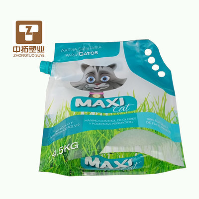 stand up cat litter bag with nozzle and handle