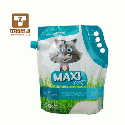 stand up cat litter bag with nozzle and handle