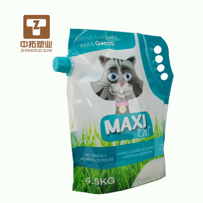 stand up cat litter bag with nozzle and handle