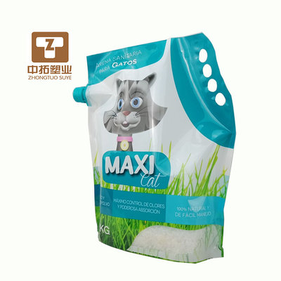 stand up cat litter bag with nozzle and handle