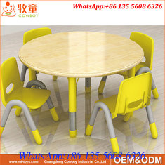 China Day Care Centre High Quality 4 Seats Round Wood Table and Plastic Chairs for 2-5 years old kids supplier