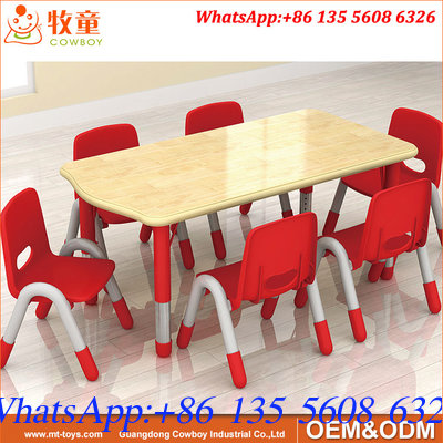 Day Care Centre High Quality 4 Seats Round Wood Table and Plastic Chairs for 2-5 years old kids supplier