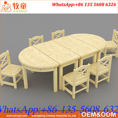 Solid pine wood nursery play school table and chairs for 1.5-4 years old kids supplier