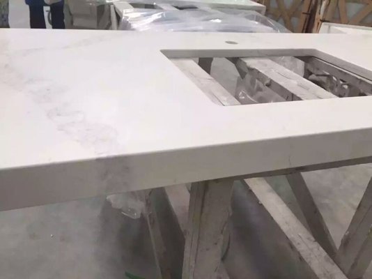 Custom Made Carrara White Double Sink Quartz Vanity Tops for Kitchen Rectangular