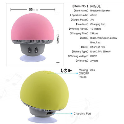 Cute Portable Mushroom Bluetooth Speaker Waterproof For Mobile Phone