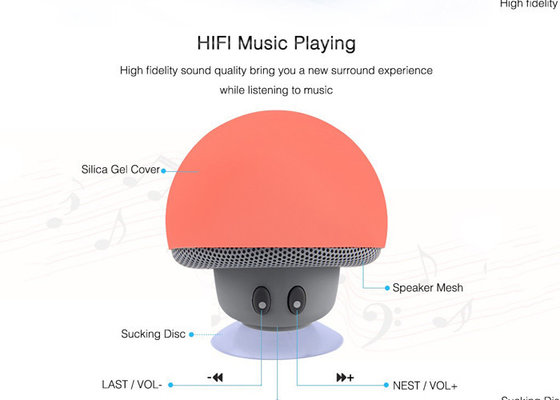 Colorful Cartoon Mushroom Bluetooth Speaker , Portable Wireless Mini Speakers With Sucker
