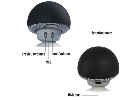 Colorful Cartoon Mushroom Bluetooth Speaker , Portable Wireless Mini Speakers With Sucker