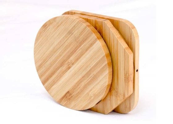 Bamboo Wooden QI Wireless Charger Shape / Logo Customized For Smart Phone