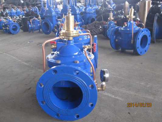 Double Flange Water Pressure Relief Valve Brass Pilot With Pressure Gauge