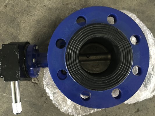 Black Gearbox DN50 Flanged Butterfly Valve Blue Color For Water System